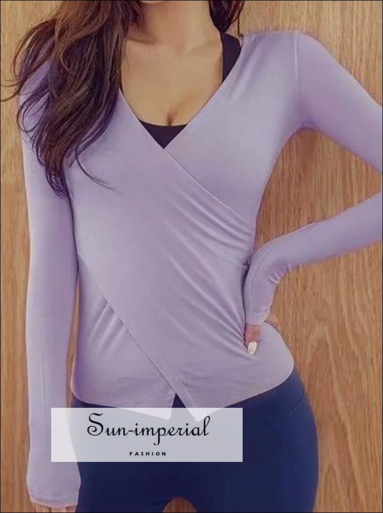 Sun-imperial - women purple cross over wrap front long sleeve top – Sun-Imperial