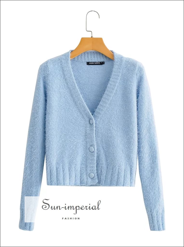 Sun-imperial - women’s fluffy buttoned cropped cardigan in rib – Sun ...