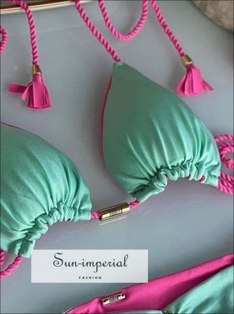 Sun-imperial - green bikini with pink drawstring – Sun-Imperial