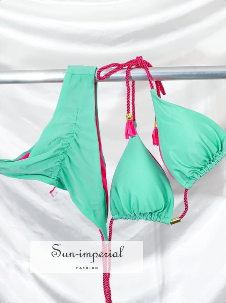 Sun-imperial - green bikini with pink drawstring – Sun-Imperial