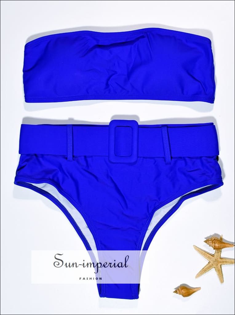 Sun-imperial - blue 2 piece bikini tube bandeau strapless top and high ...