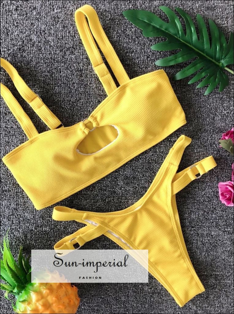 Sun-imperial - blue ribbed keyhole padded bra cut out thong bikini set ...