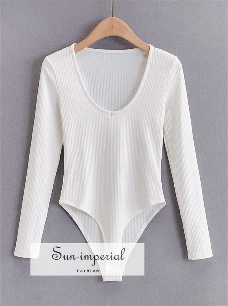 Sun-imperial - brown v neck long sleeve ribbed bodysuit – Sun-Imperial