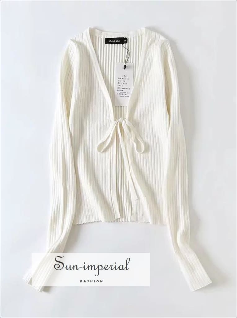 Sun-imperial - green women tie front crop rib knit cardigan – Sun-Imperial