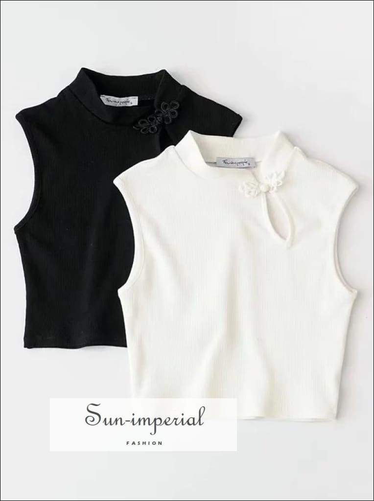 Sun-imperial - sun-imperial women mandarin collar crop tank chinese ...