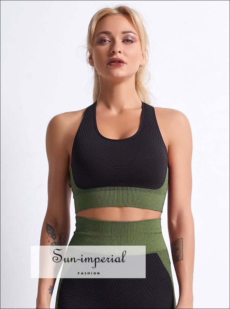 Sun-imperial - women ribbed black and blue colorblock cropped sports ...